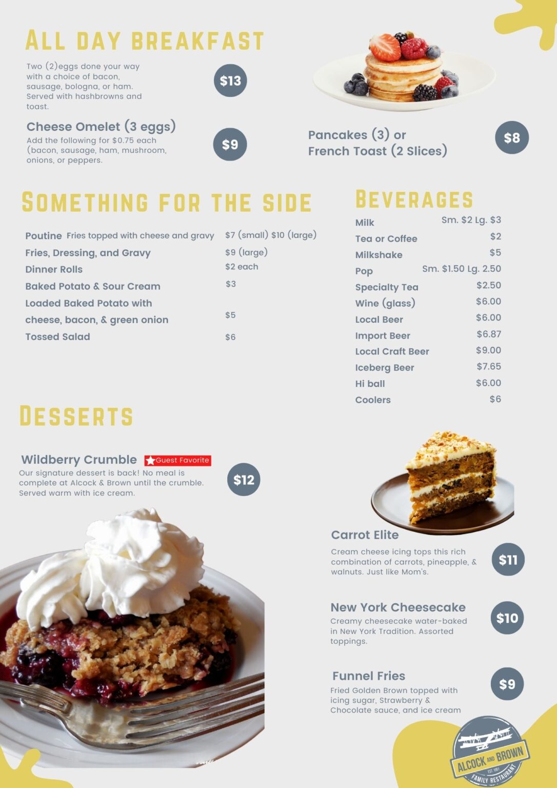 Alcock and Brown Menu | Quality Hotel & Suites | Accommodations ...